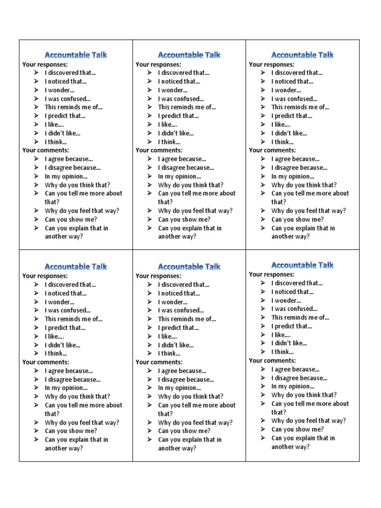 Accountable Talk Cards | PDF