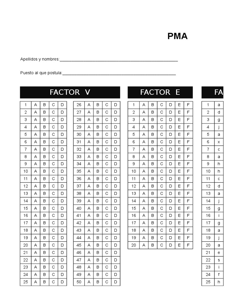 Hoja de Respuesta PMA