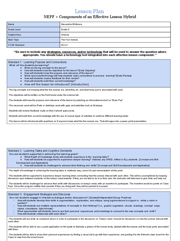 Lesson Plan: NEPF + Components of An Effective Lesson Hybrid | PDF ...