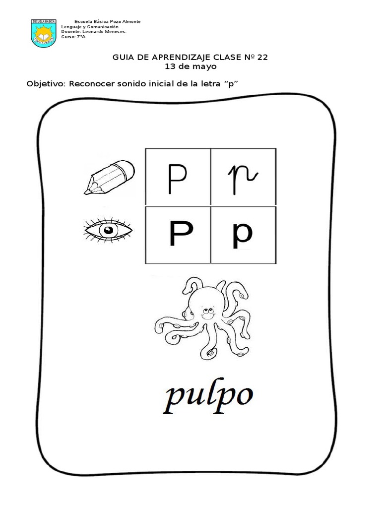 Guia de Trabajo Letra P | PDF