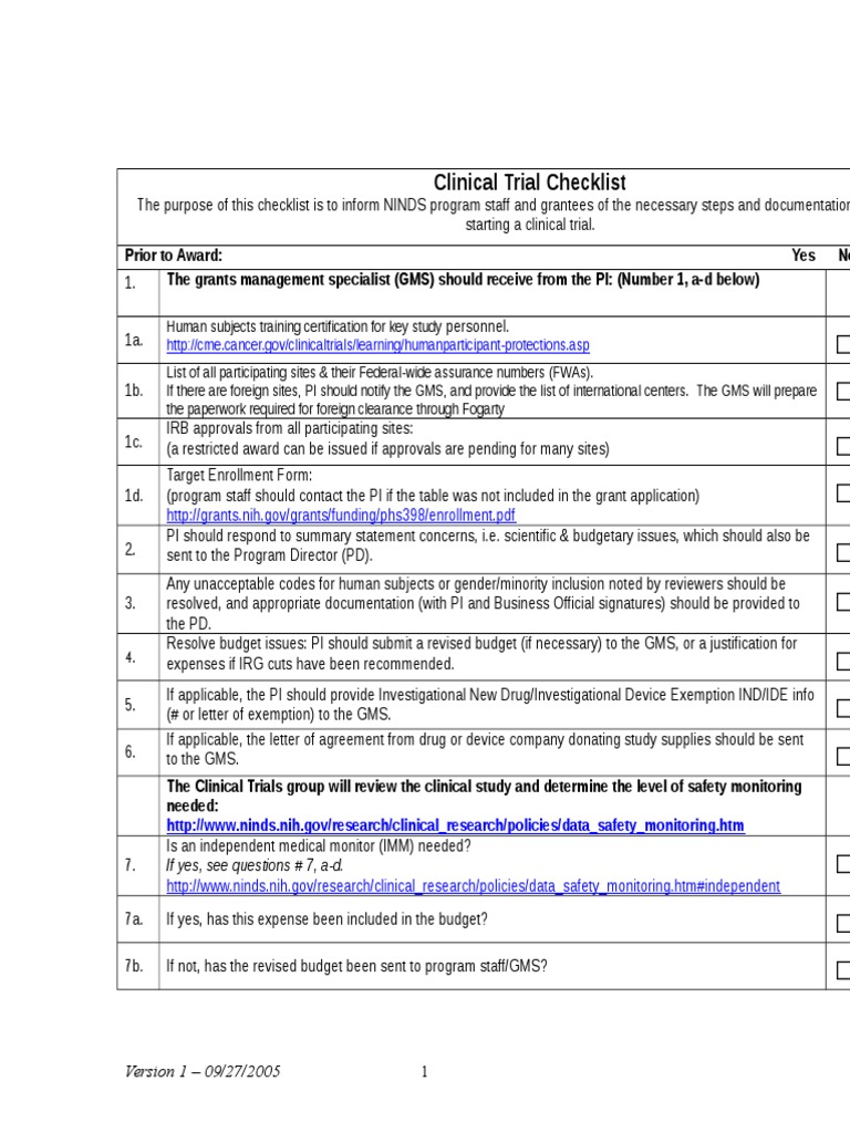 Clinical Trial Checklist | PDF | Clinical Trial | Healthcare Quality