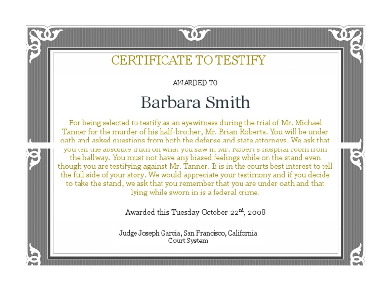Certificate To Testify | PDF