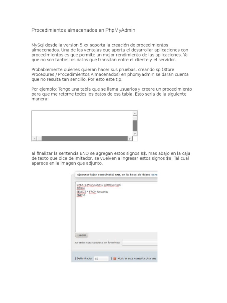 Procedimientos MySQL en PhpMyAdmin | PDF | SQL | Mi sql