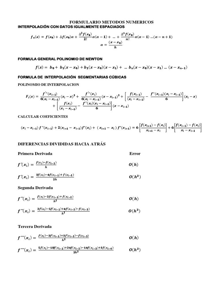 Formulario Metodos Numericos-Libre | PDF | Métodos y materiales de ...