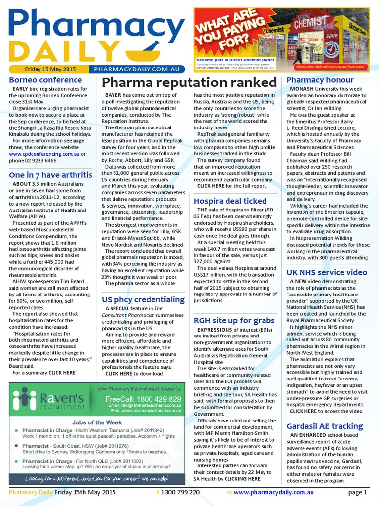 Pharmacy Daily For Fri 15 May 2015 - Pharma Reputation Ranked, UK NHS ...