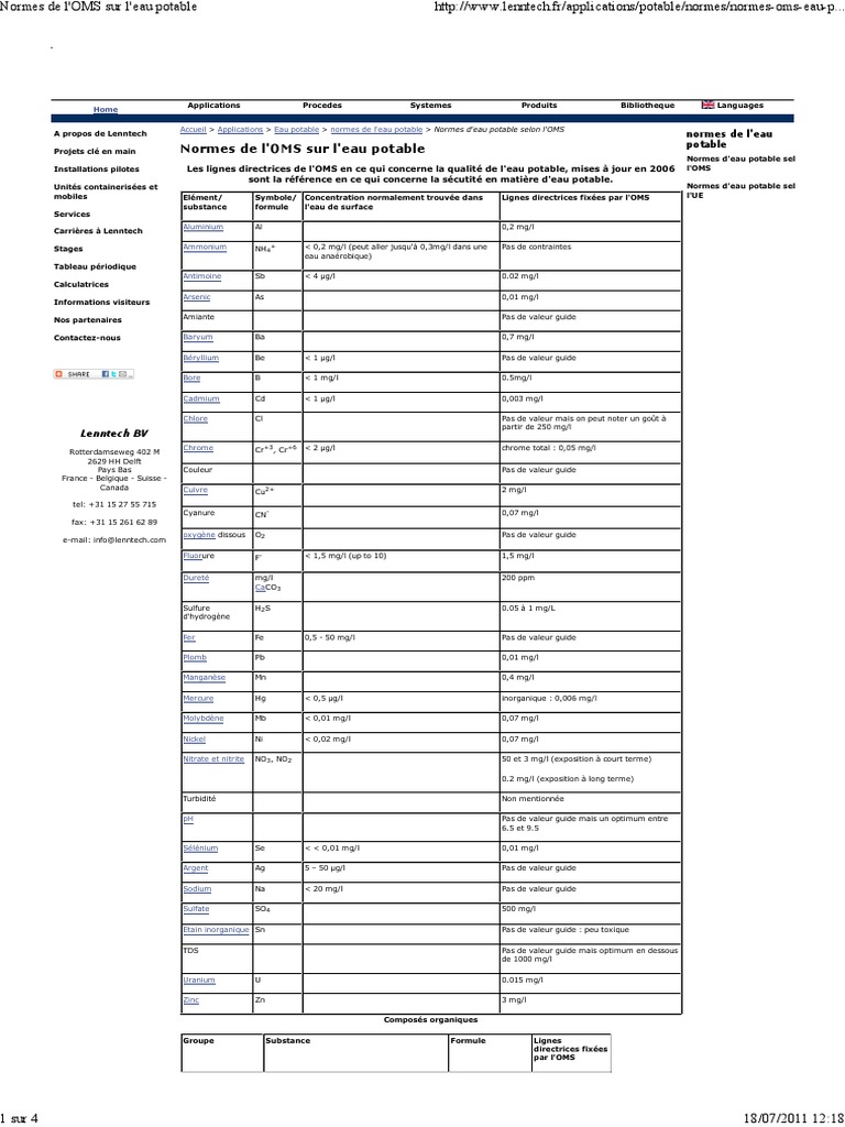 Normes de l'OMS Sur L'eau Potable | PDF | Manganèse | Nickel