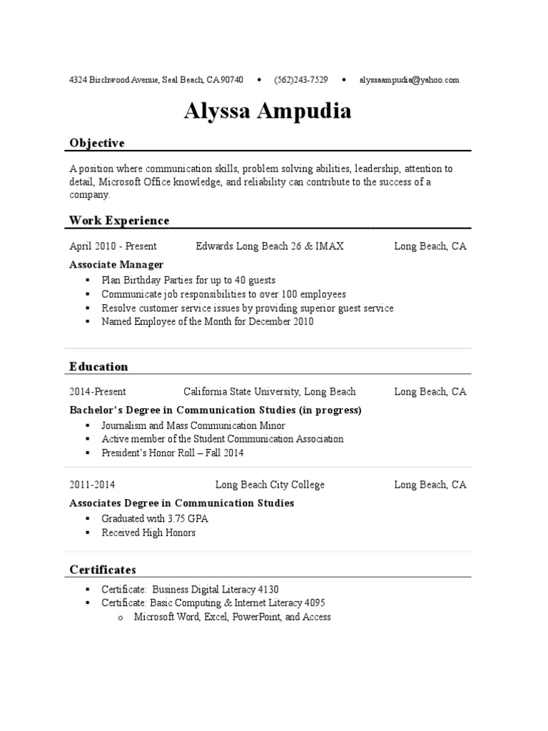 Alyssa Ampudia Resume 4 7 15 | PDF