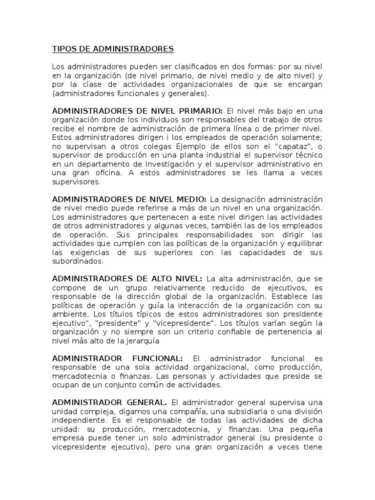 Tipos de Administradores en Empresas | PDF | Tecnología de información ...