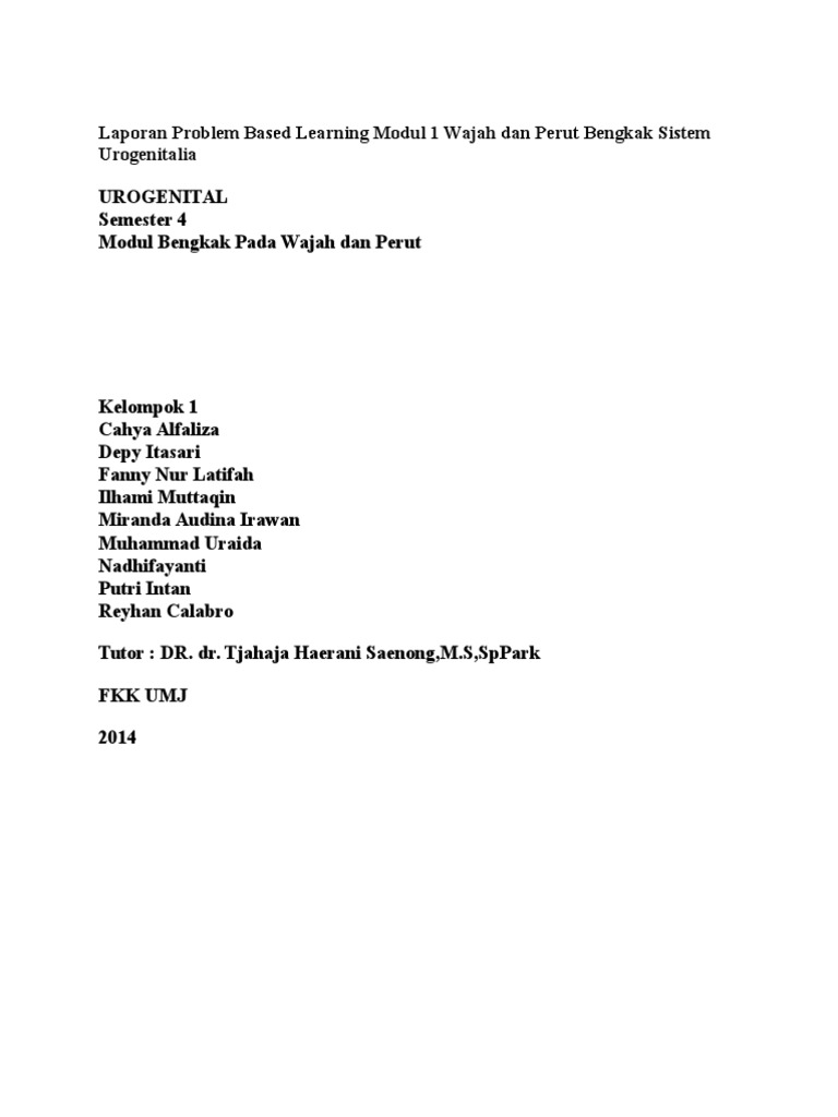 Laporan Problem Based Learning Modul 1 Wajah Dan Perut Bengkak Sistem Urogenitalia | PDF | Sains ...
