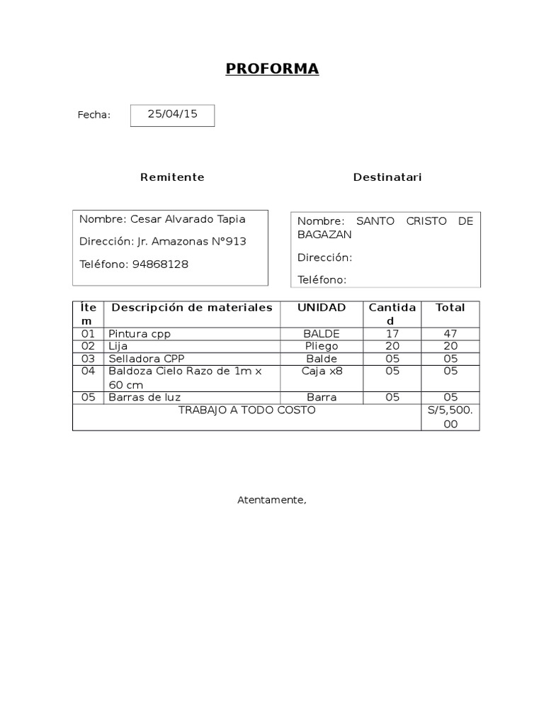 PROFORMA de Pintura | PDF