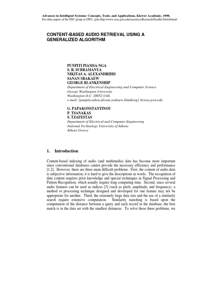 Content-Based Audio Retrieval Using A Generalized Algorithm | PDF ...