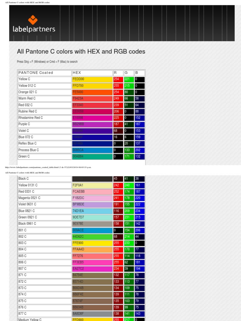 All Pantone C Colors With HEX and RGB Codes PDF | PDF | Grey | Image ...
