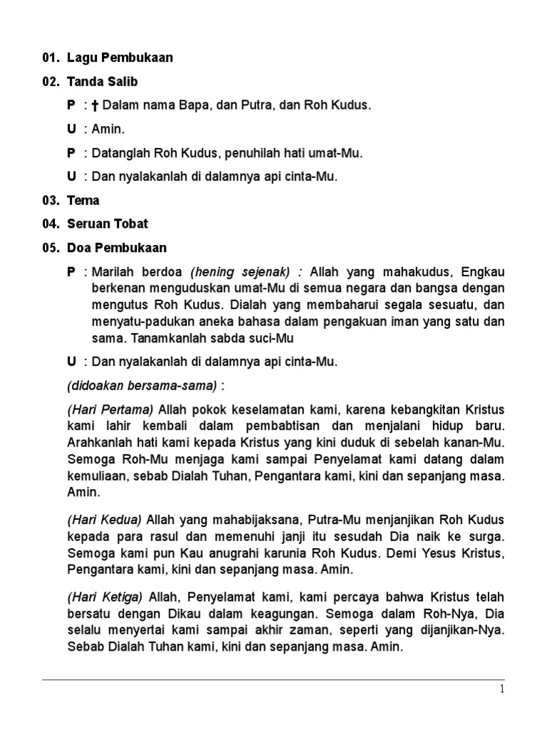 Ibadat Novena Roh Kudus | PDF