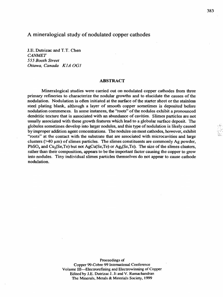 A Mineralogical Study of Nodulated Copper Cathodes - 1999 | PDF ...