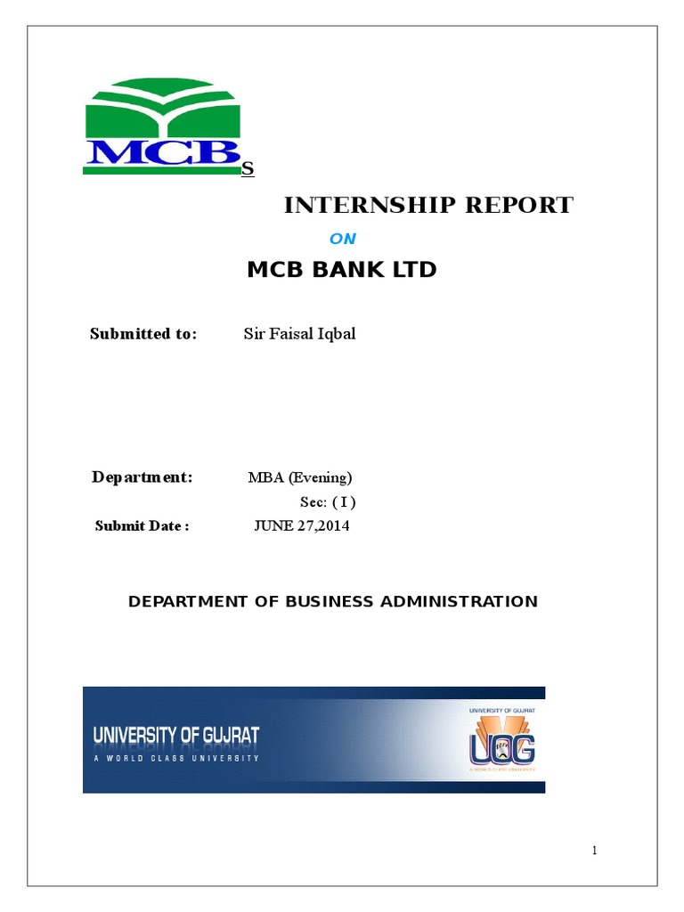 Internship Report On MCB Bank LTD | PDF | Cheque | Loans