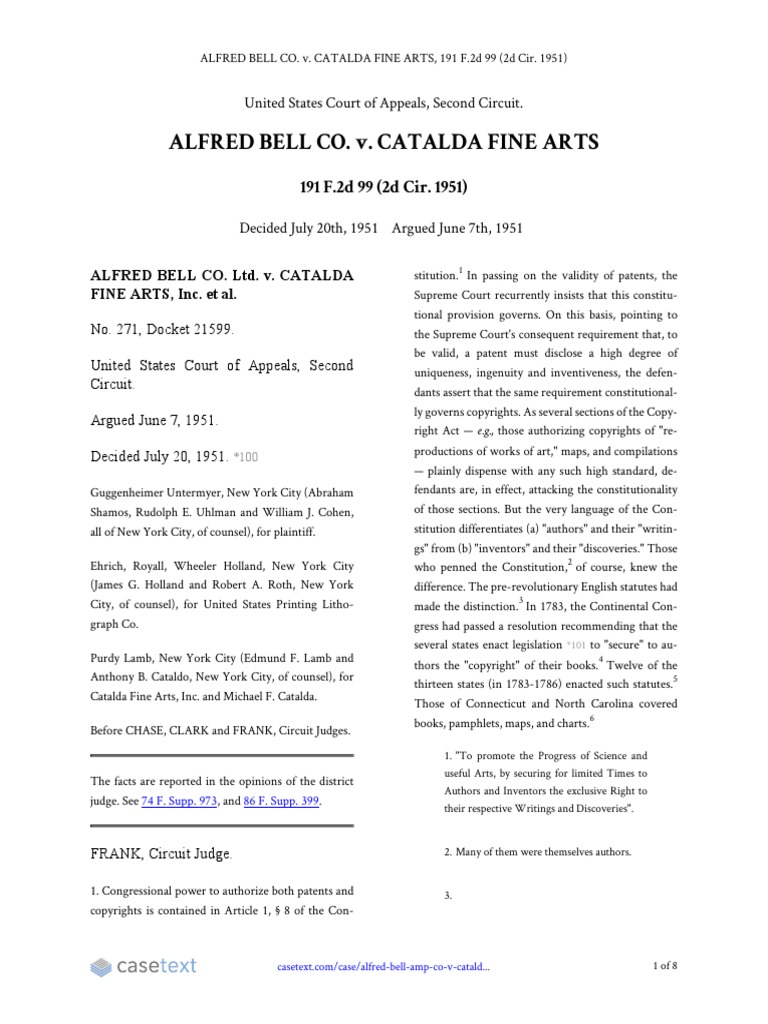 Alfred Bell Amp Co V Catalda Fine Arts | PDF | Novelty (Patent) | Copyright