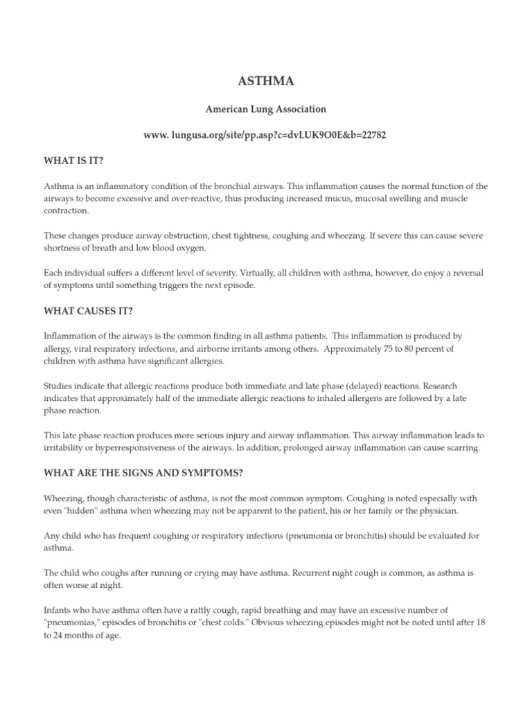 Asthma Information Sheet | Download Free PDF | Asthma | Respiratory Tract