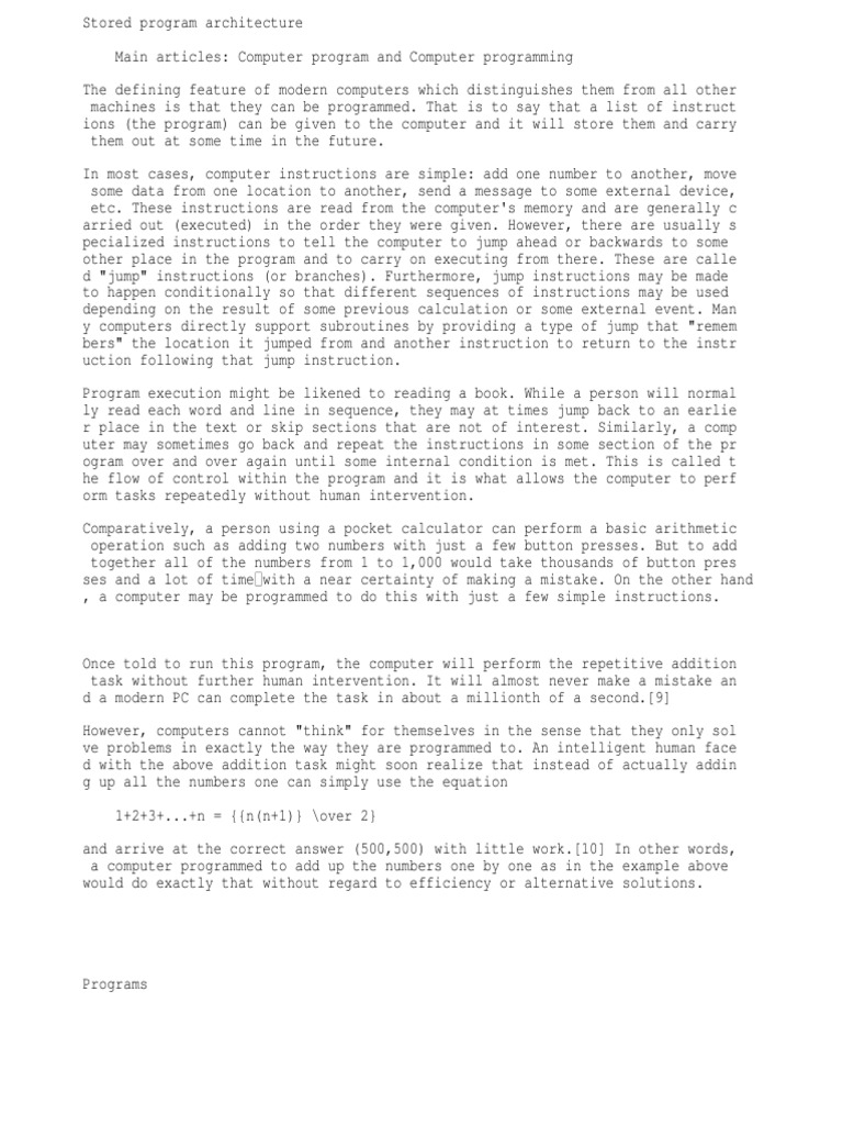 Stored Program Architecture | PDF | Central Processing Unit | Software