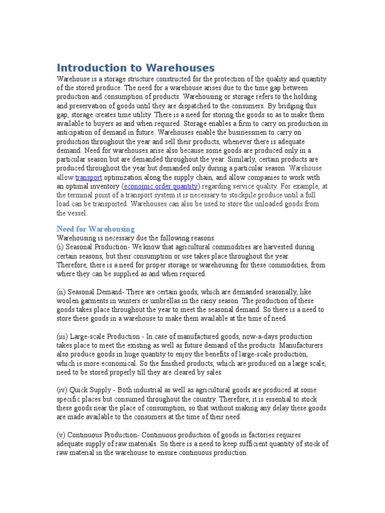 Introduction To Warehouses | PDF | Warehouse | Retail
