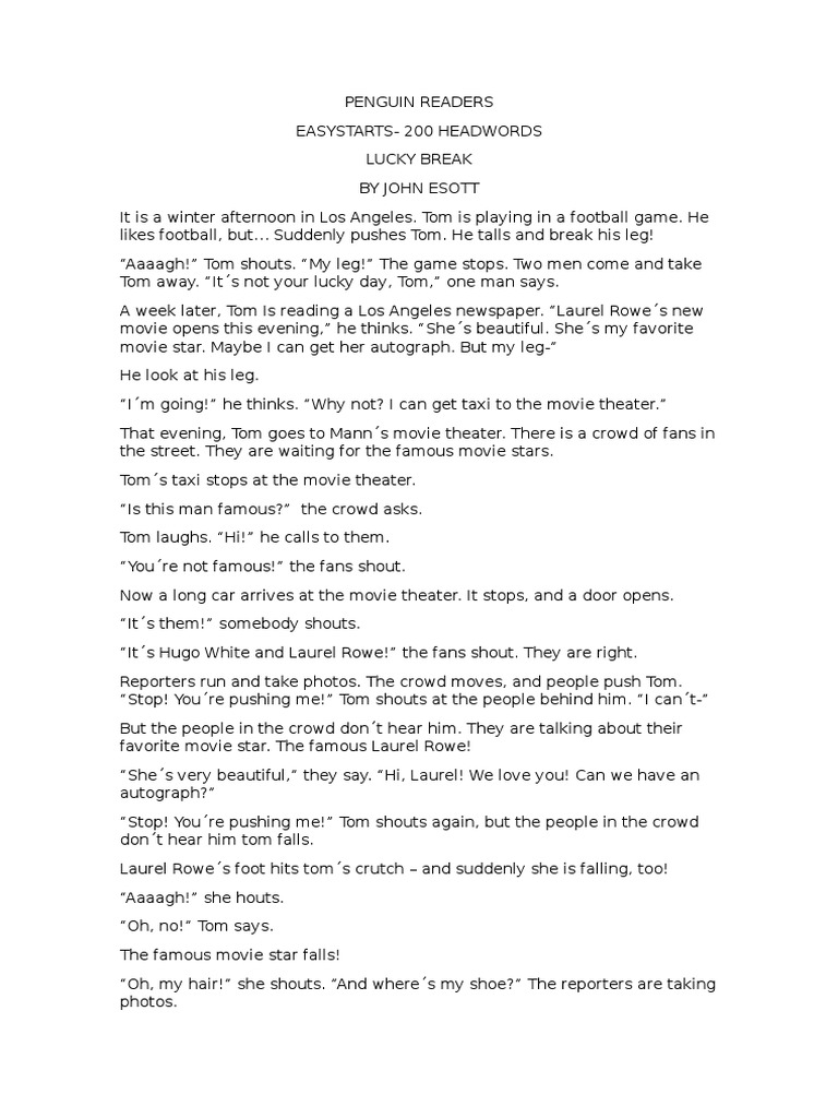 Penguin Readers Easystarts - 200 Headwords Lucky Break by John Esott | PDF | Leisure