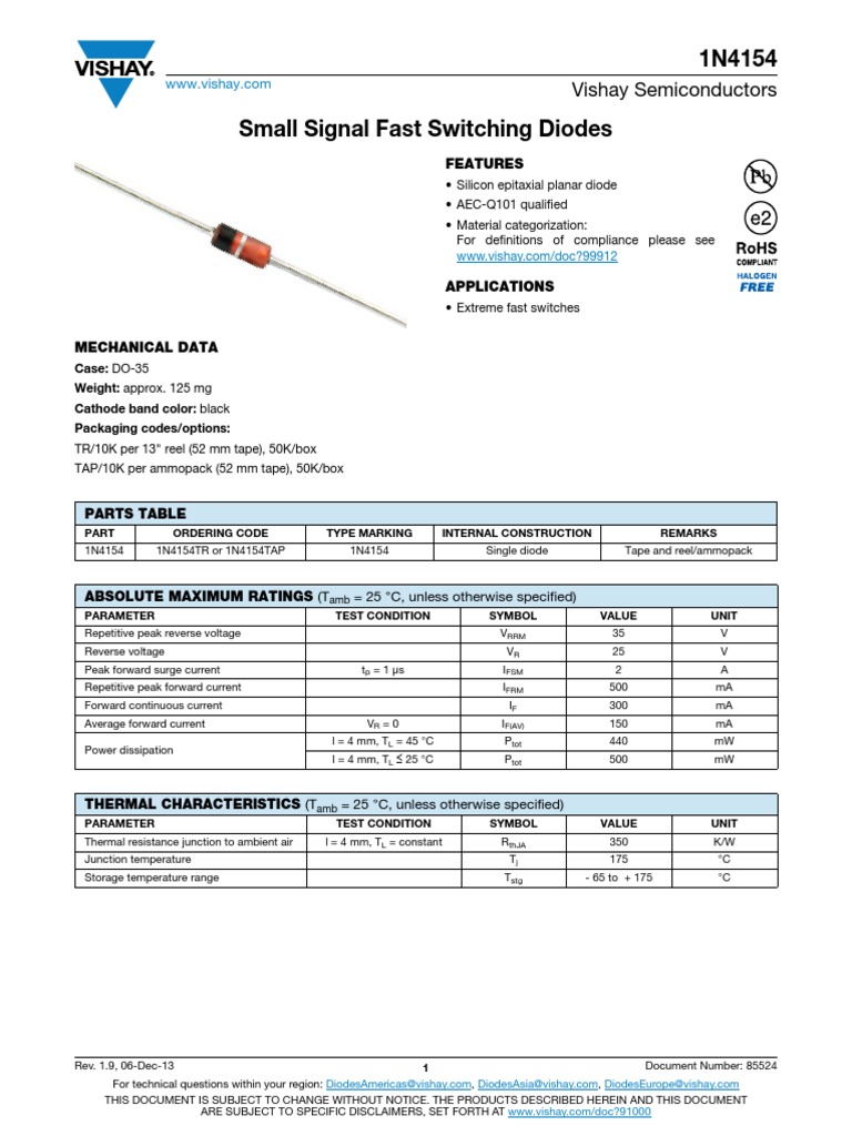 1 N 4154 | PDF | Diode | Electrical Engineering