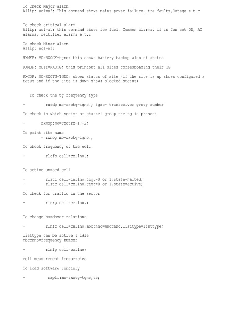 Ericsson Commands | PDF | Telecommunications Engineering | Electronics