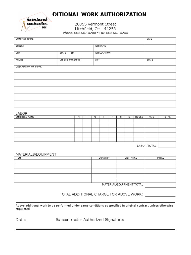Additional Work Order Form | PDF | Law