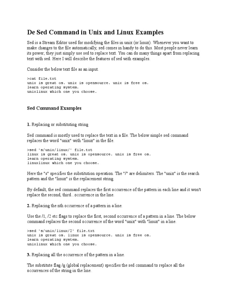 Sed Command in Unix and Linux Examples | PDF | Regular Expression ...