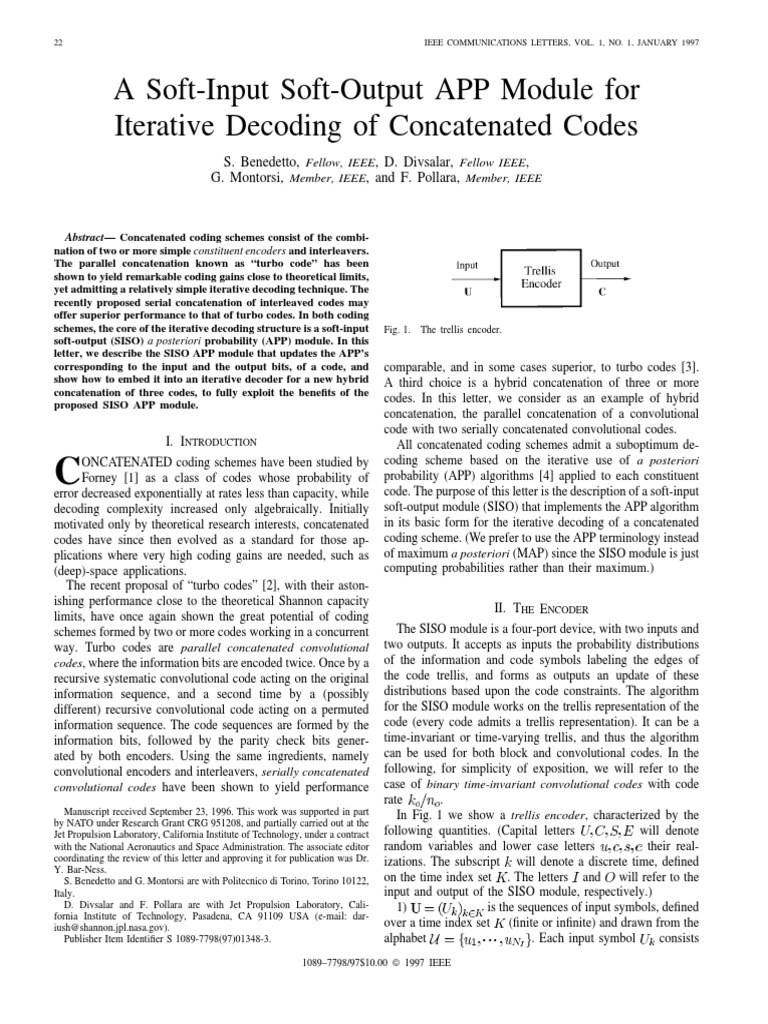 A Soft-Input Soft-Output APP Module For Iterative Decoding of Concatenated Codes | PDF | Forward ...