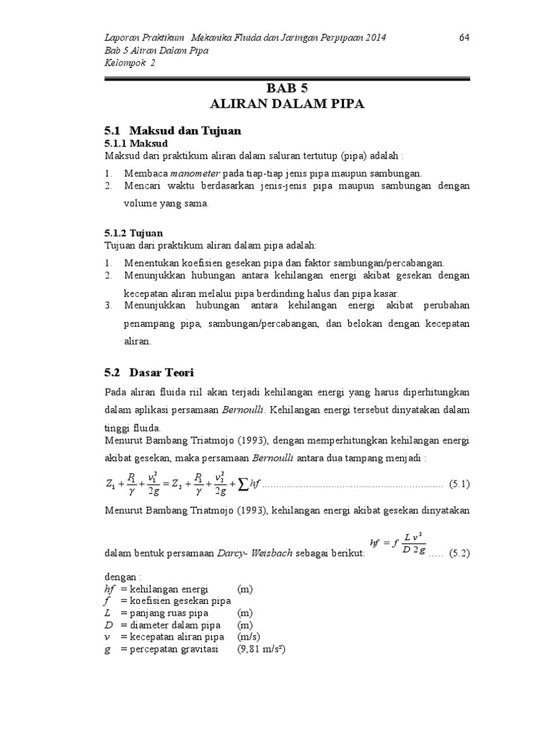 BAB 5 Aliran Dalam Pipa | PDF