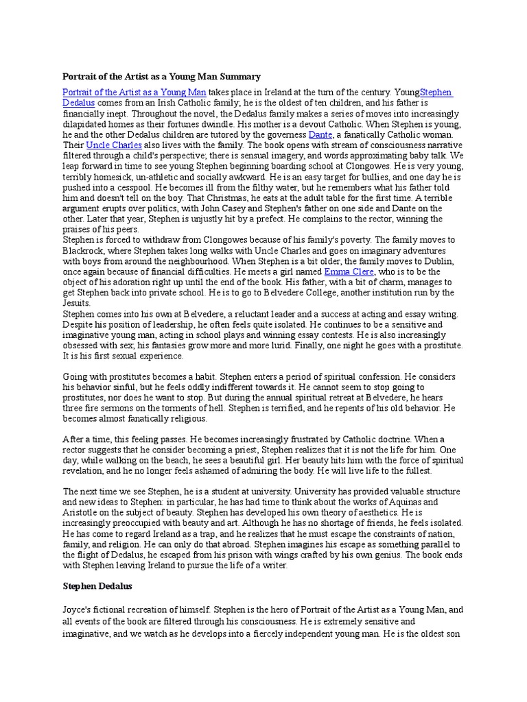 Portrait of The Artist As A Young Man Summary | PDF | A Portrait Of The ...