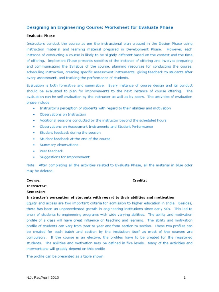 CD Worksheet NBA Evaluate | PDF | Course Evaluation | Educational ...