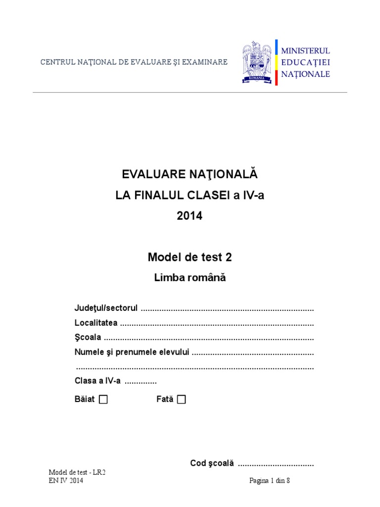 LRO en IV 2014 LR2 Caietul Elevului | PDF