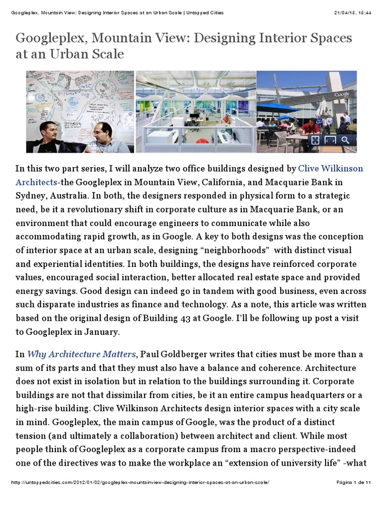Googleplex, Mountain View: Designing Interior Spaces at An Urban Scale ...