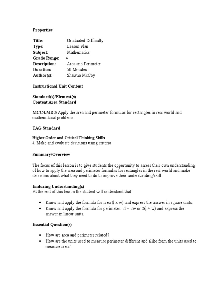 Graduated Difficulty Lesson | PDF | Lesson Plan | Psychological Concepts