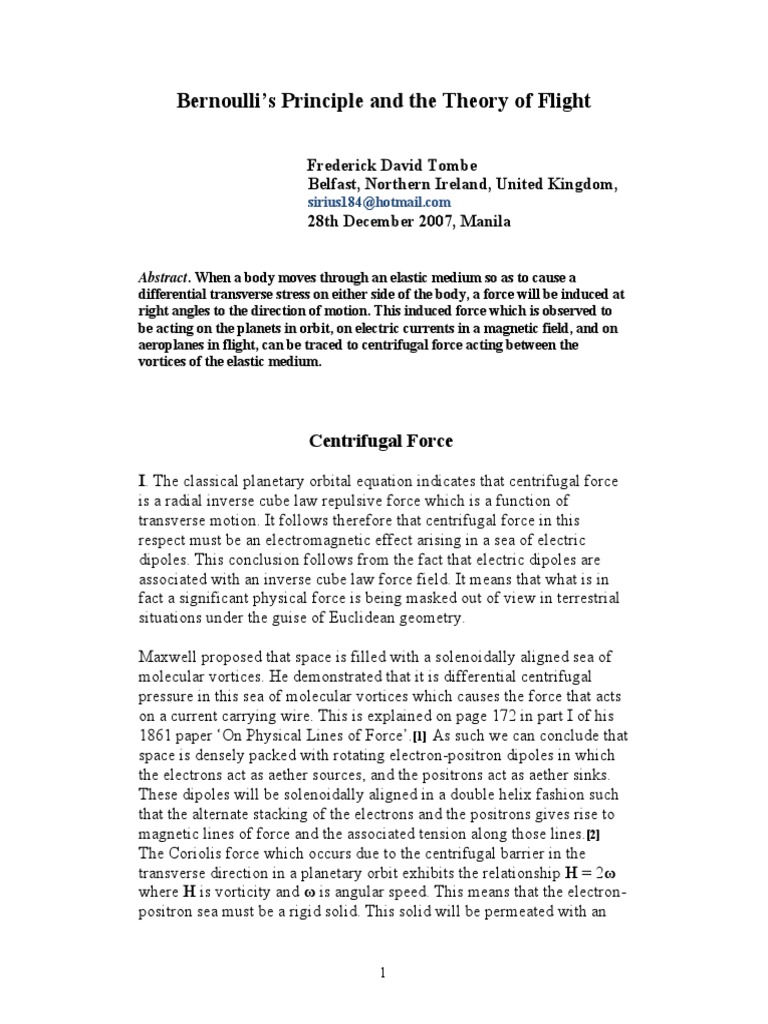 Bernoulli's Principle and The Theory of Flight | PDF | Lift (Force) | Force