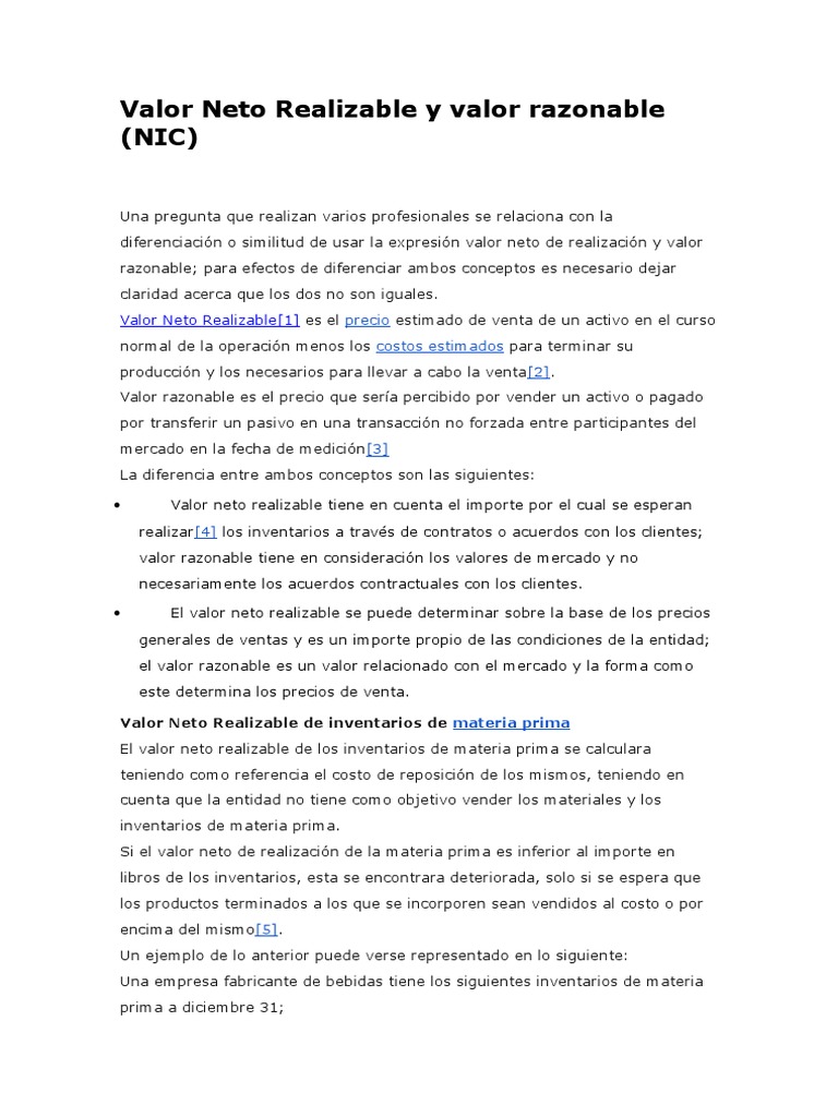 Valor Neto Realizable y Valor Razonable | PDF | Precios | Mercado ...