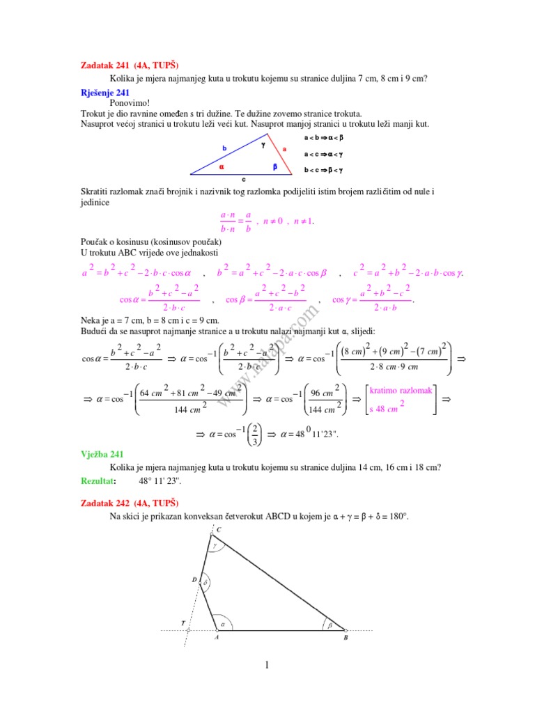 Matematika - Planimetrija, Svojstva Trokuta | PDF