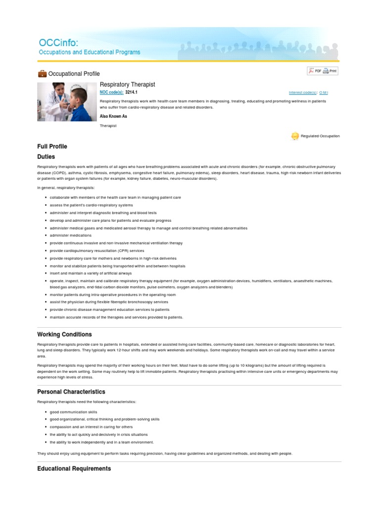 Occupational Profile Respiratory Therapist | PDF | Employment | Health ...