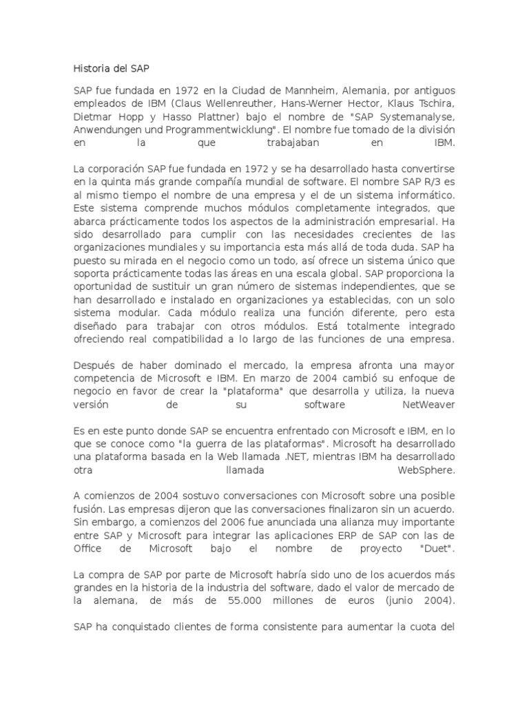 Historia Del SAP | PDF | Sap Se | Microsoft