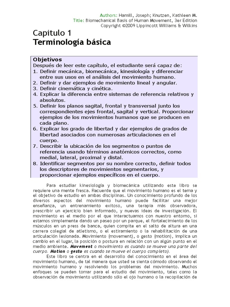 Capitulo 1 Terminologia Básica Joseph Hamill | PDF | Movimiento (física ...