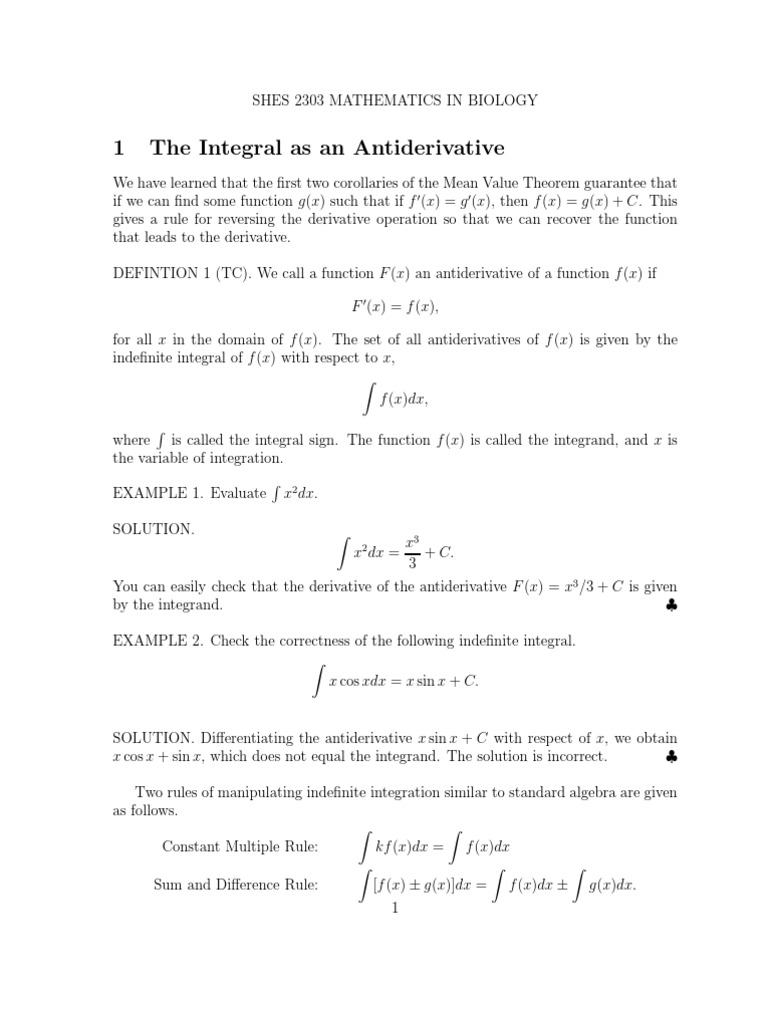 1 The Integral As An Antiderivative | PDF | Integral | Summation