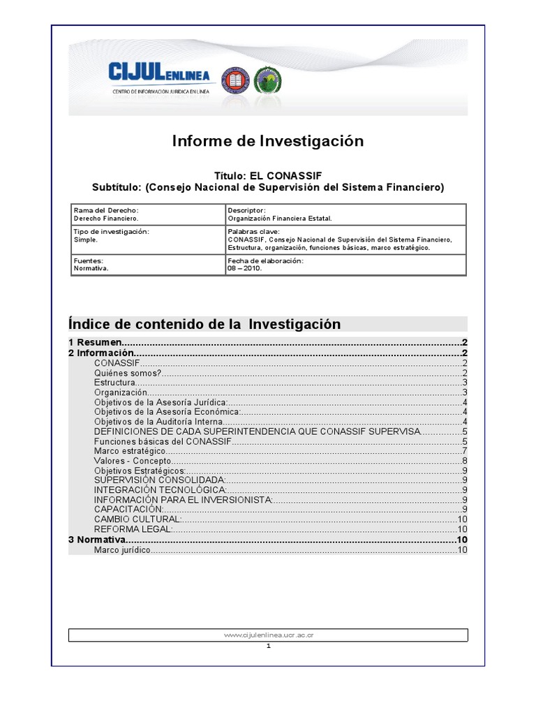 El Conassif | PDF | Seguro | Sistema financiero