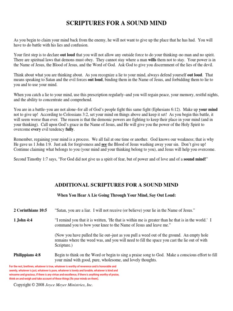 Scriptures For Sound Mind - Joyce Meyer | PDF