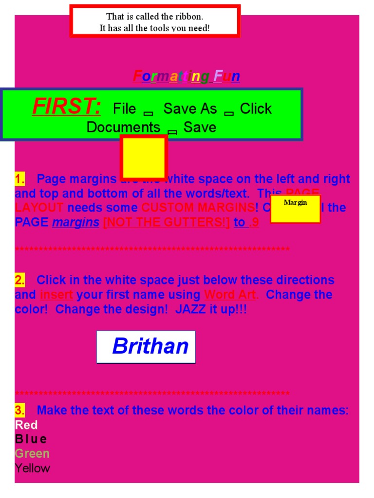 Formatting Fun: Word Document Guide | PDF | Text | Printing