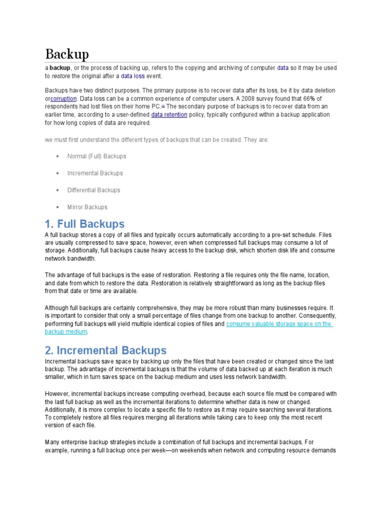 Backup 1 Full Backups Pdf Backup Hard Disk Drive
