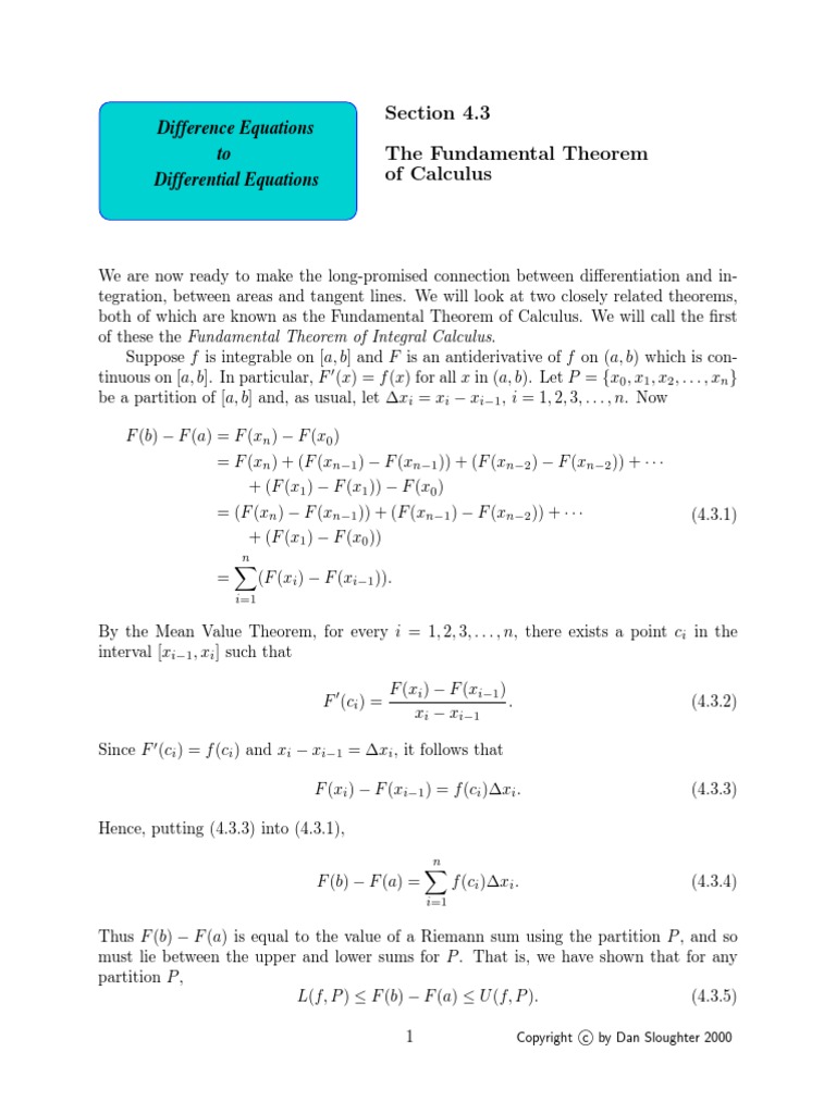 The Fundamental Theorem Difference Equations Differential Equations of ...