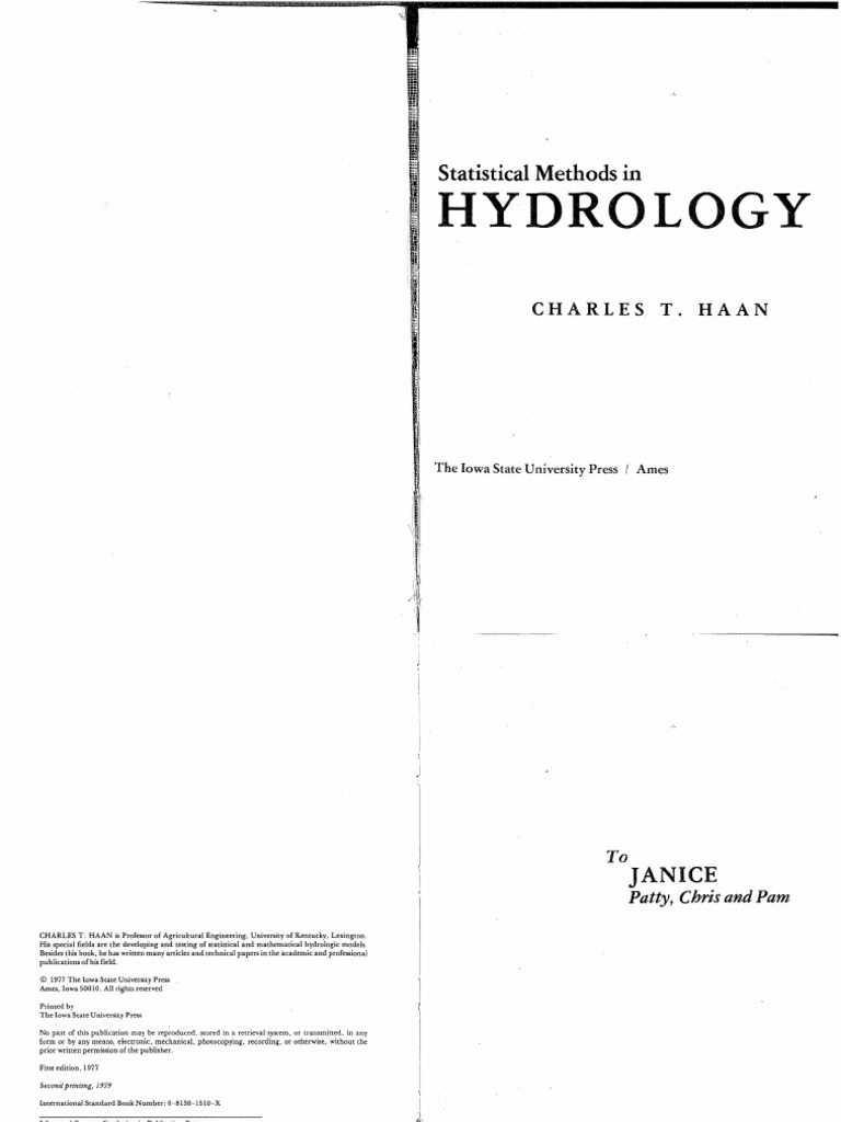Statistical Methods in Hydrology Charles T. HAAN | PDF | Water And ...