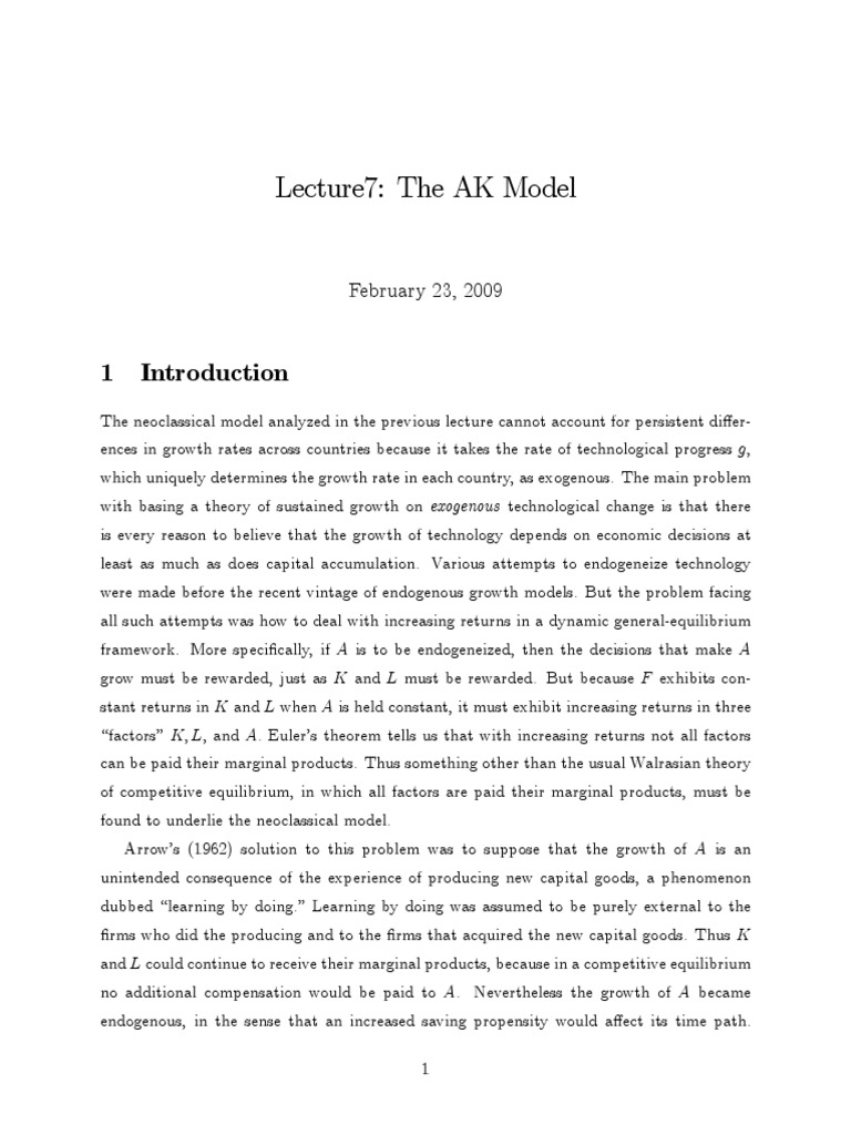 The AK Model | PDF | Economic Growth | Economic Theories