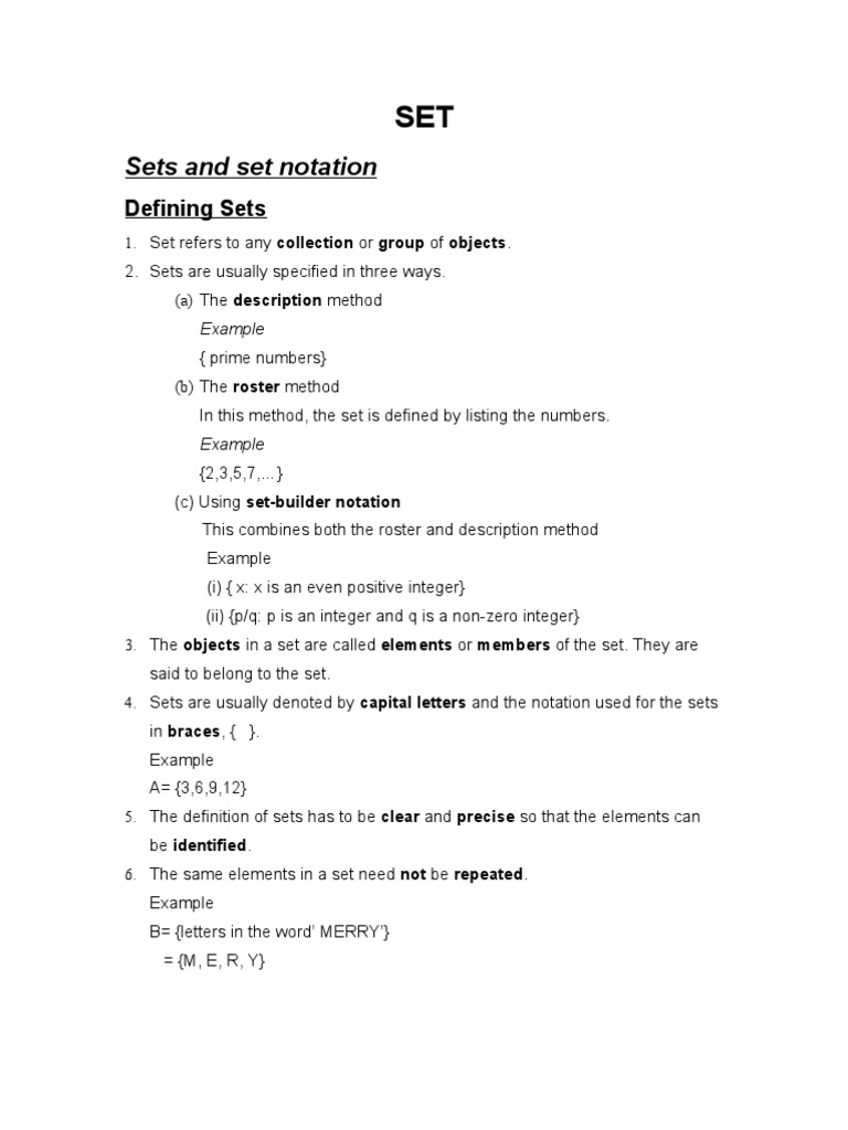 Sets and Set Notation | PDF | Set (Mathematics) | Empty Set